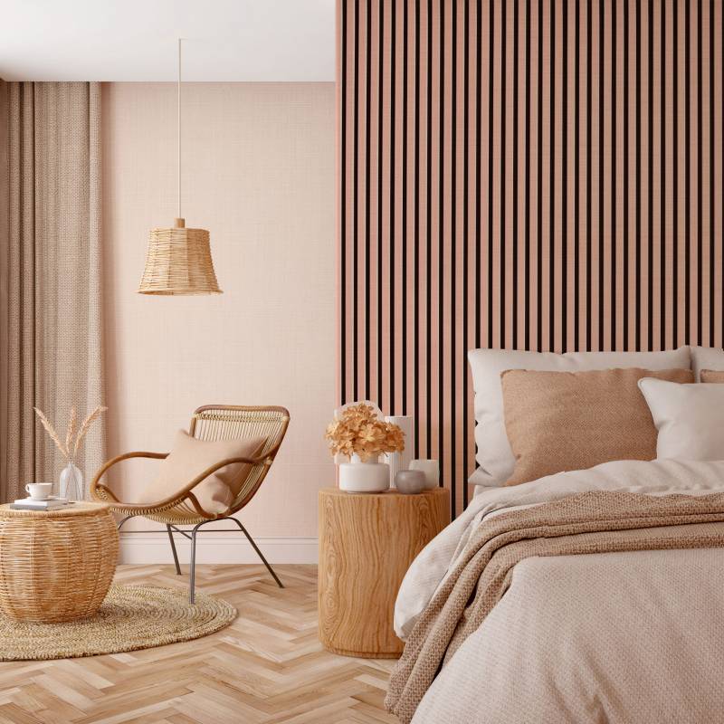 Panneau tasseaux bois 250 x 30 cm - rose pastel/feutrine noir |DECOON